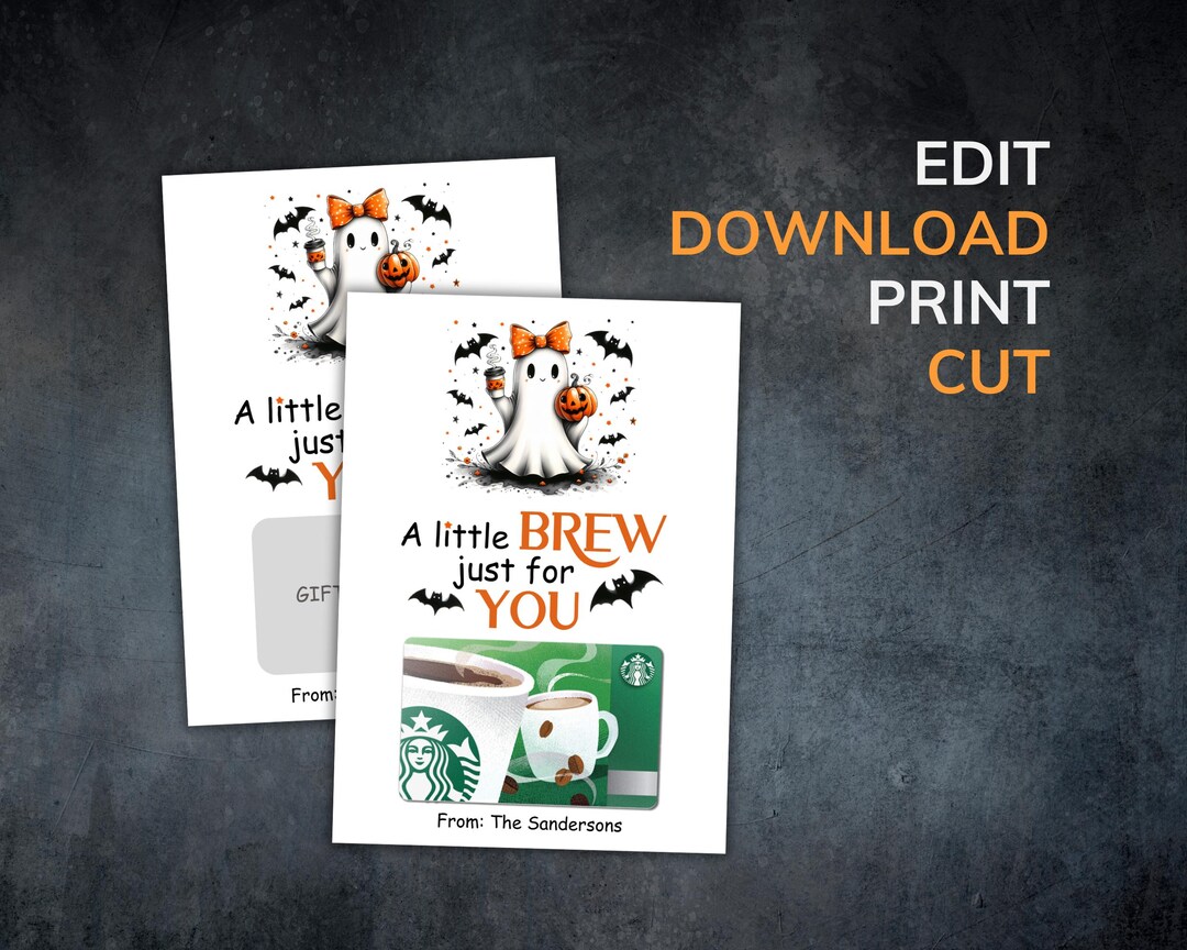 Editable Halloween Coffee Gift Card Holder: Ghost Brew Printable (PDF ...