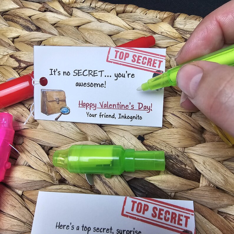 Invisible Ink Valentine for School - Ink Pen Party Favor Tag: Spy Theme ...