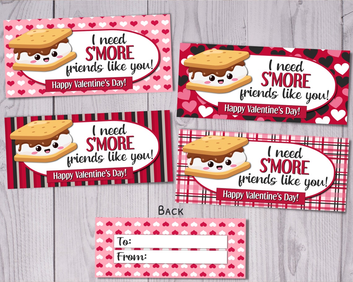 Smore Valentine Card Smore Treat Bag Toppers Goodie Bag Label Favor Bag ...