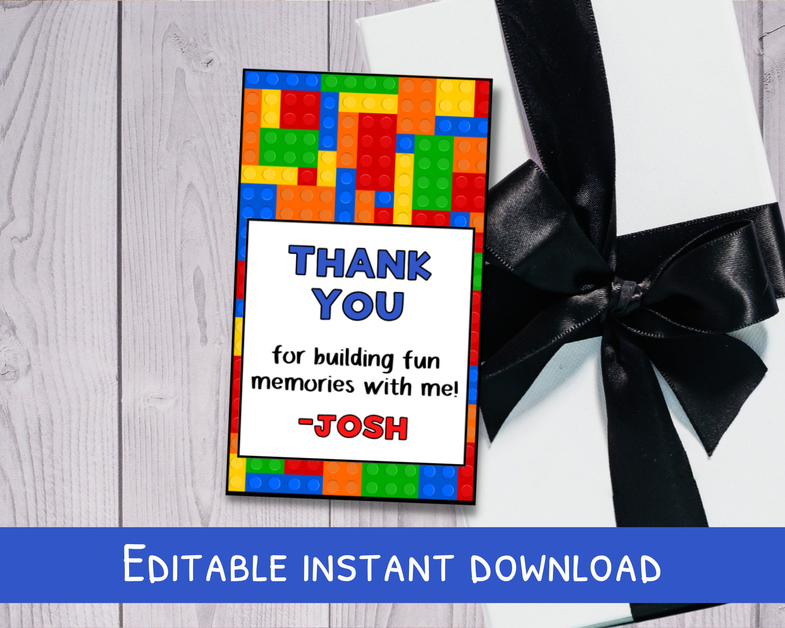 Building Block Thank You Tags Editable Thank You Gift Tags Personalized ...