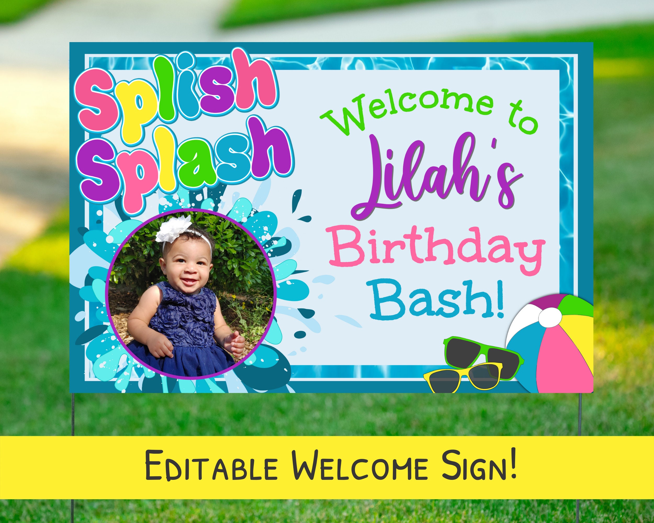 Splash Pad Birthday Welcome Sign pool Party Yard Signs beach Party ...