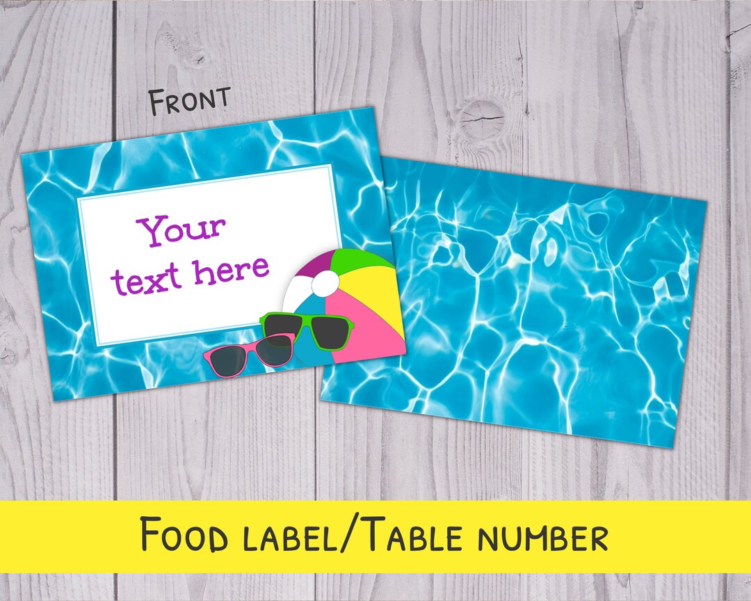 Pool Party Food Labels Splash Pad Geburtstag Bearbeitbare Tischnummern ...