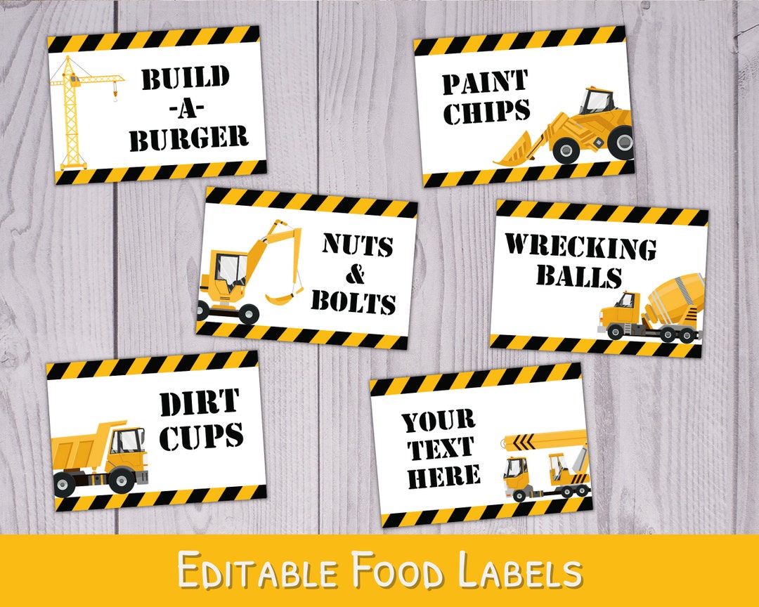 Construction Party Food Labels - Printable Construction Food Tent ...