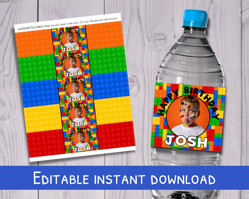 Building Block Water Bottle Labels Editable Water Bottle Labels ...
