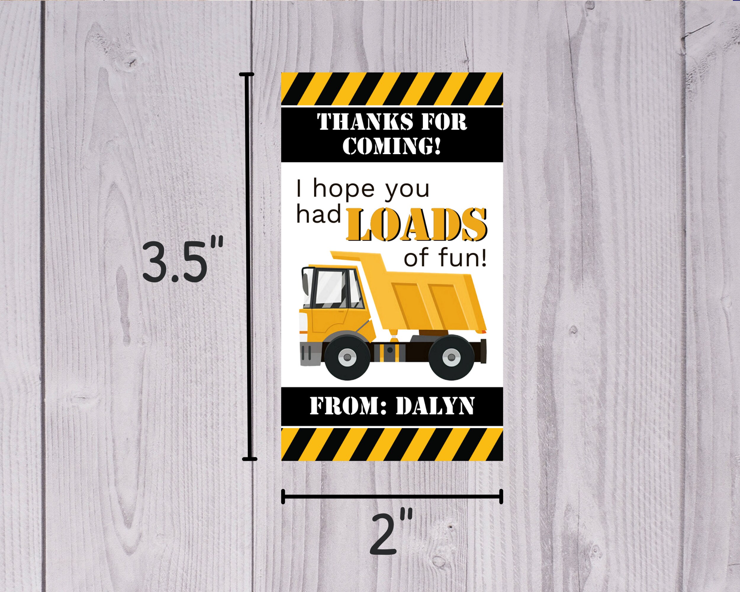 Construction Birthday Party Favor Tags: Dump Truck Thank You (digital ...