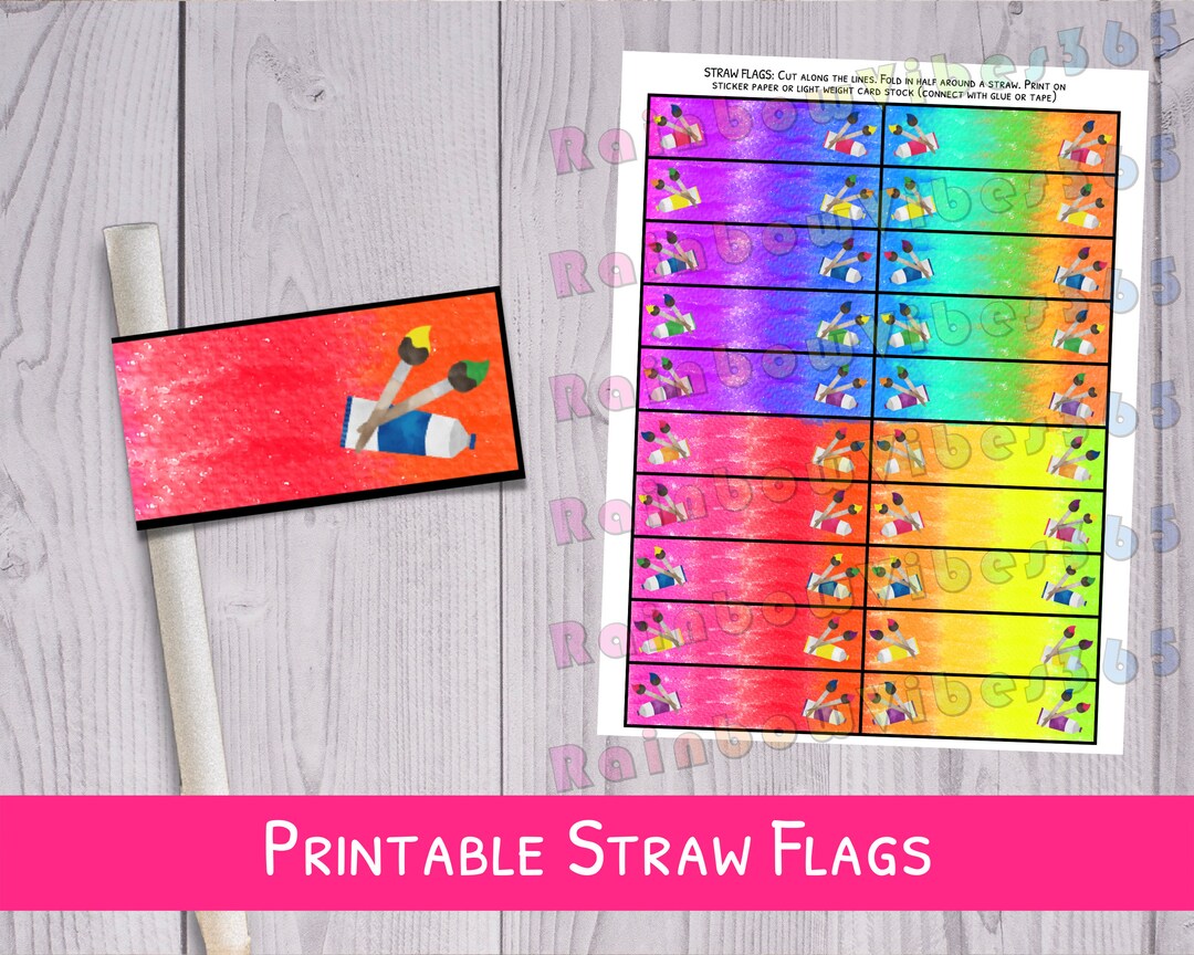 Painting Birthday Straw Flag - Birthday Drink Tags - Art Party Straw ...