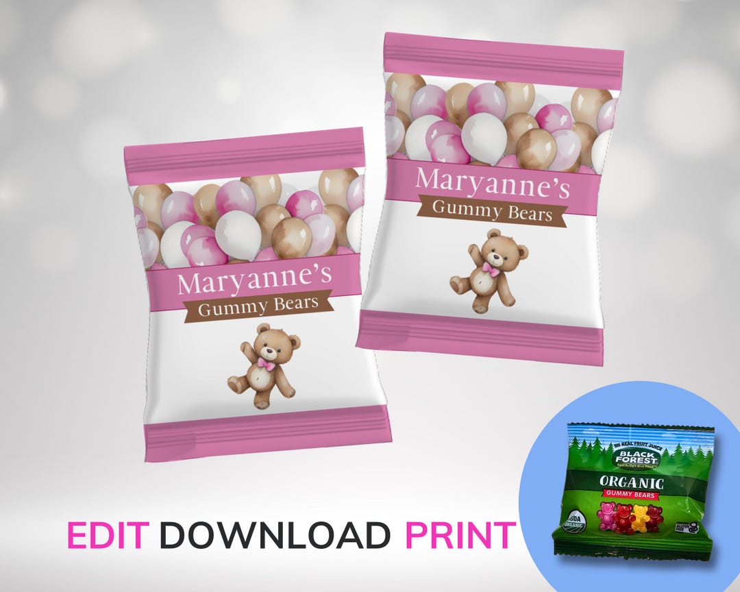 Gummy Bear Birthday Party Favor Labels: Pink Bear Theme (PDF File) - Etsy