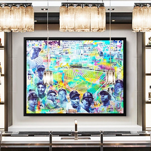 New York Yankees Baseball Man Cave Bar Pop Art Abstract Collage Bright ...