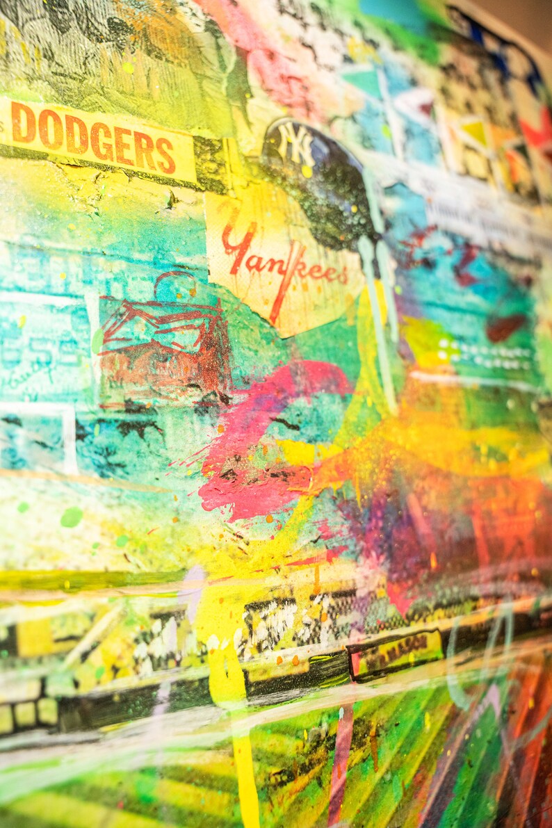 New York Yankees Baseball Man Cave Bar Pop Art Abstract Collage Bright ...