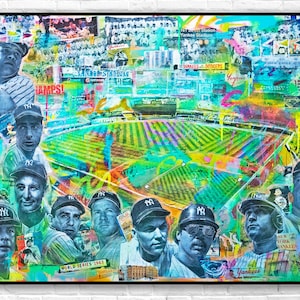 New York Yankees Baseball Man Cave Bar Pop Art Abstract Collage Bright ...
