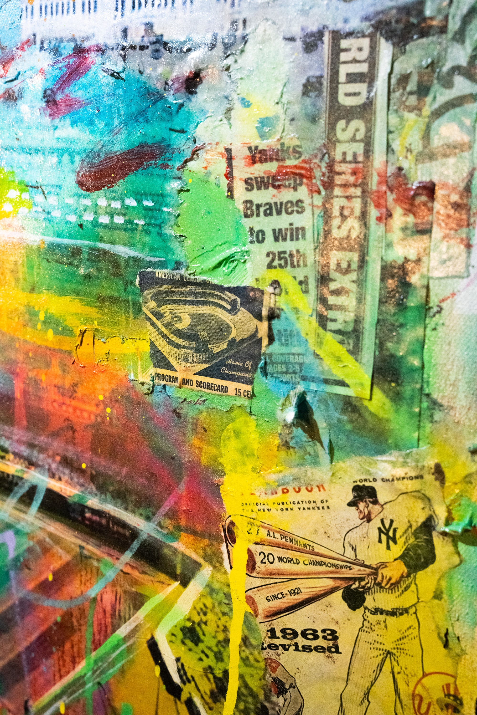 New York Yankees Baseball Man Cave Bar Pop Art Abstract Collage Bright ...