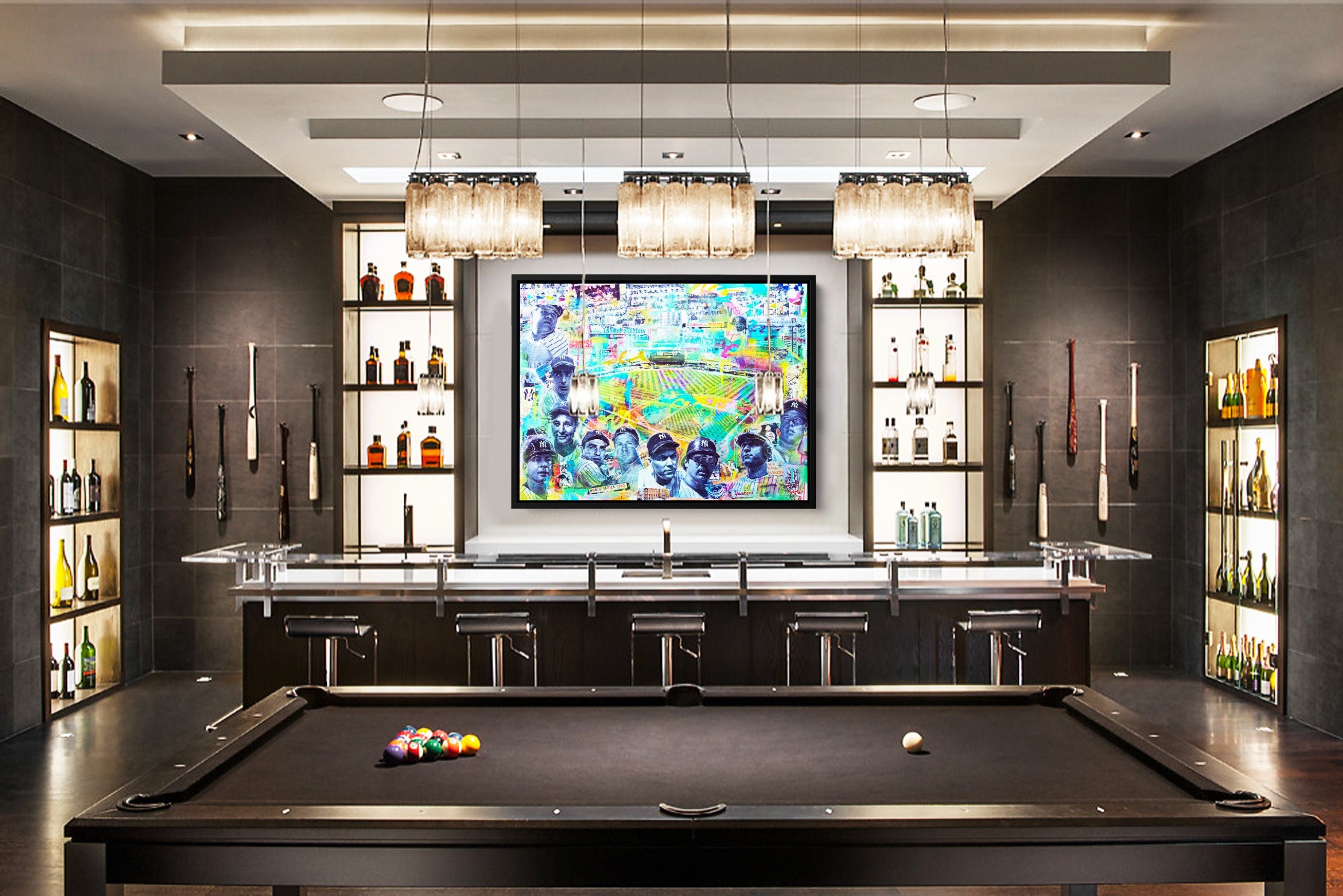 New York Yankees Baseball Man Cave Bar Pop Art Abstract Collage Bright ...