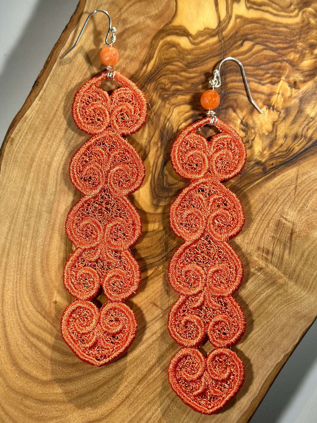 Orange Sunset Lace Embroidery Long Earrings - Etsy