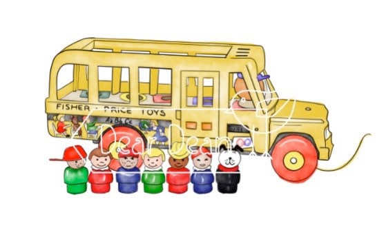 Fisher Price Art Print Wall Decor Little People Vintage Water Color ...