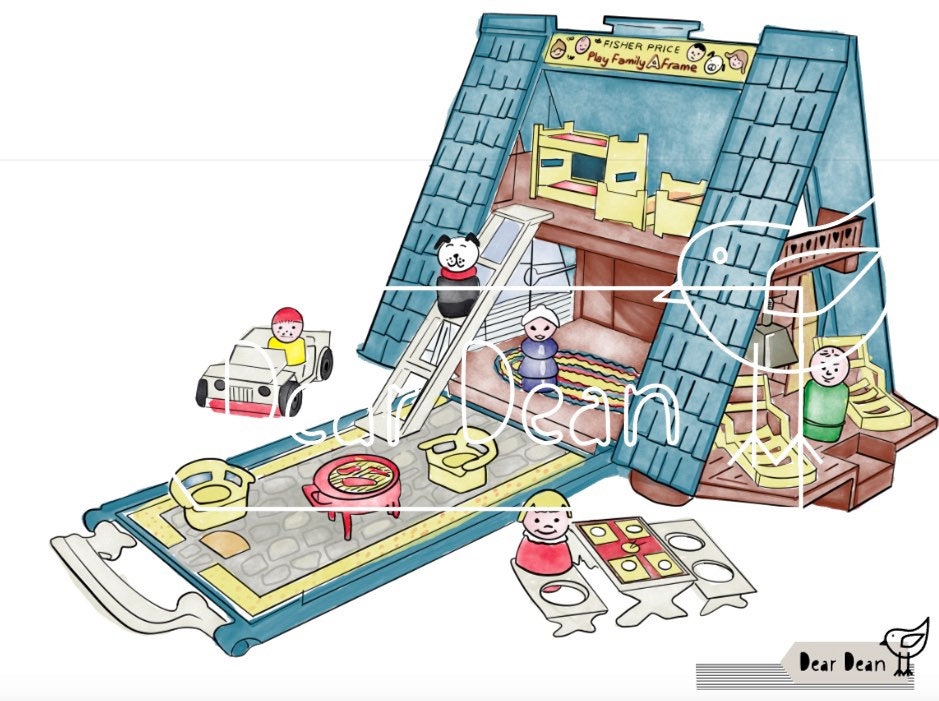 Fisher Price Art Print Wall Decor Little People Vintage Water Color ...