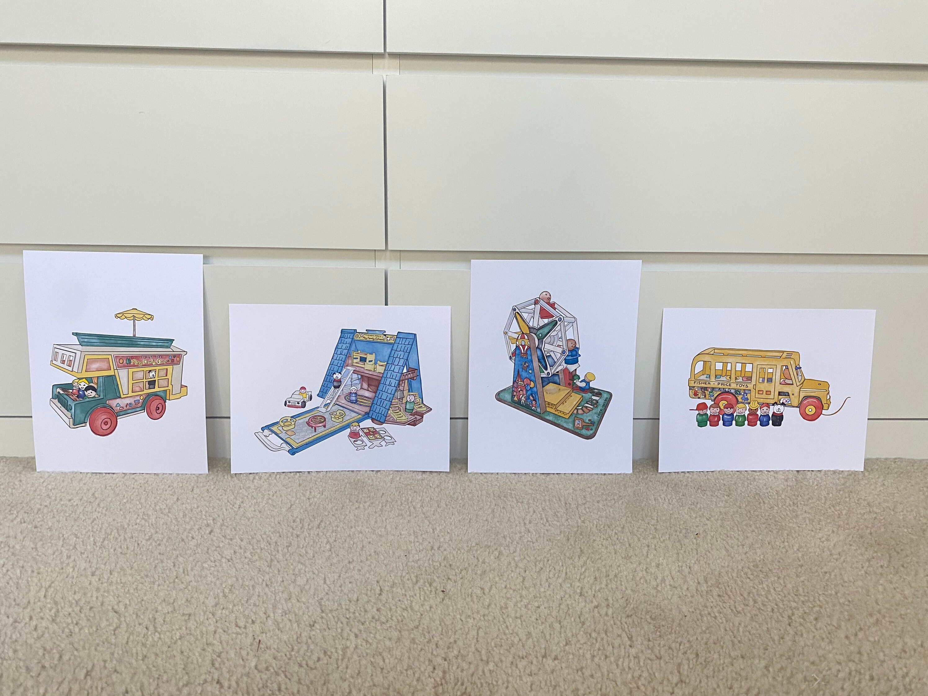 Fisher Price Art Print Wall Decor Little People Vintage Water Color ...