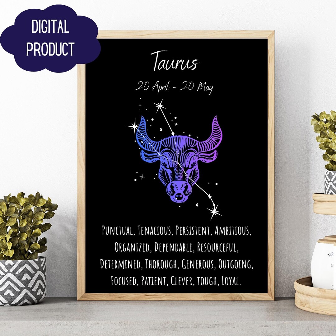 Taurus Zodiac Sign Digital Wall Art Print Astrology Print Zodiac Star ...