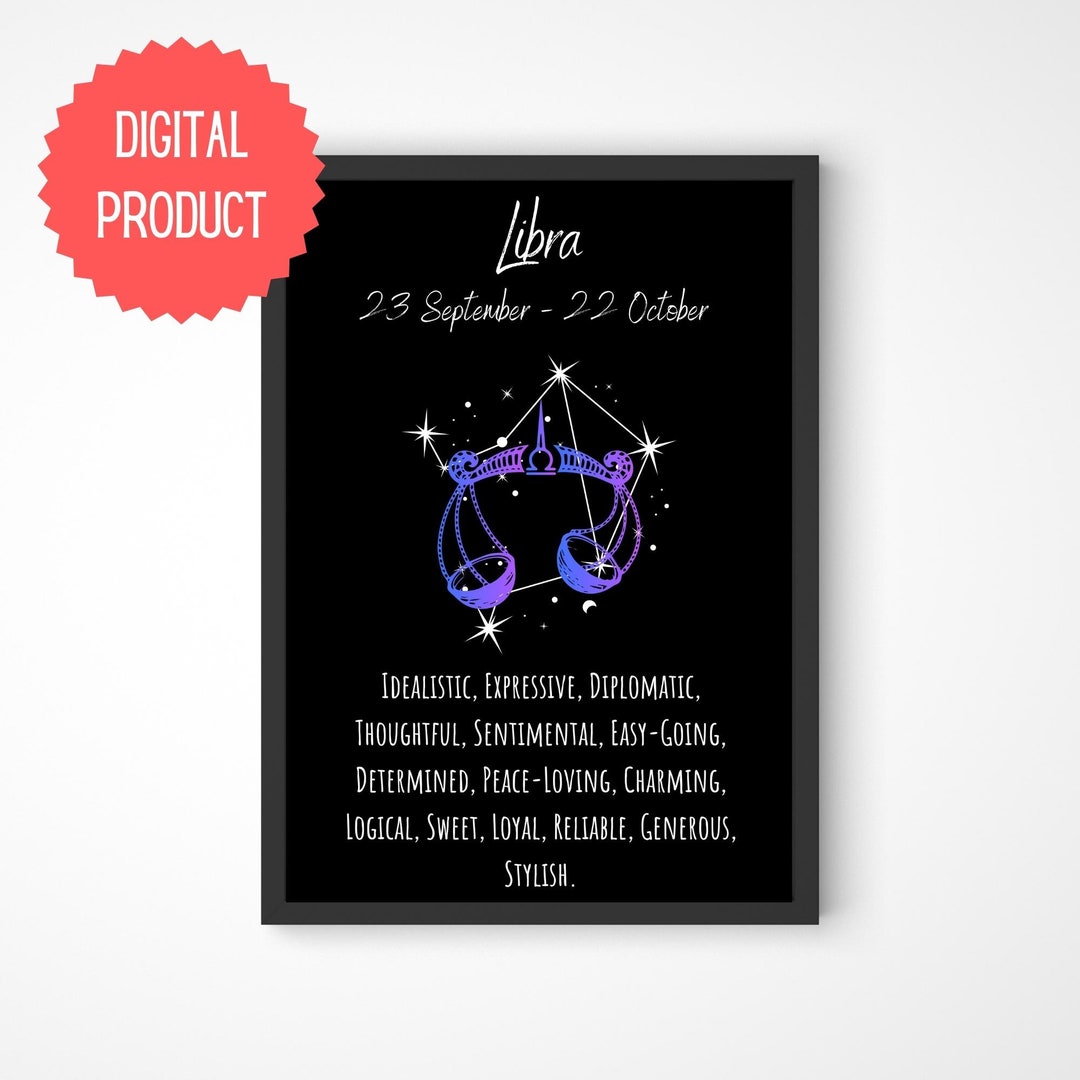 Libra Zodiac Sign Digital Wall Art Astrology Print Zodiac Star Sign ...