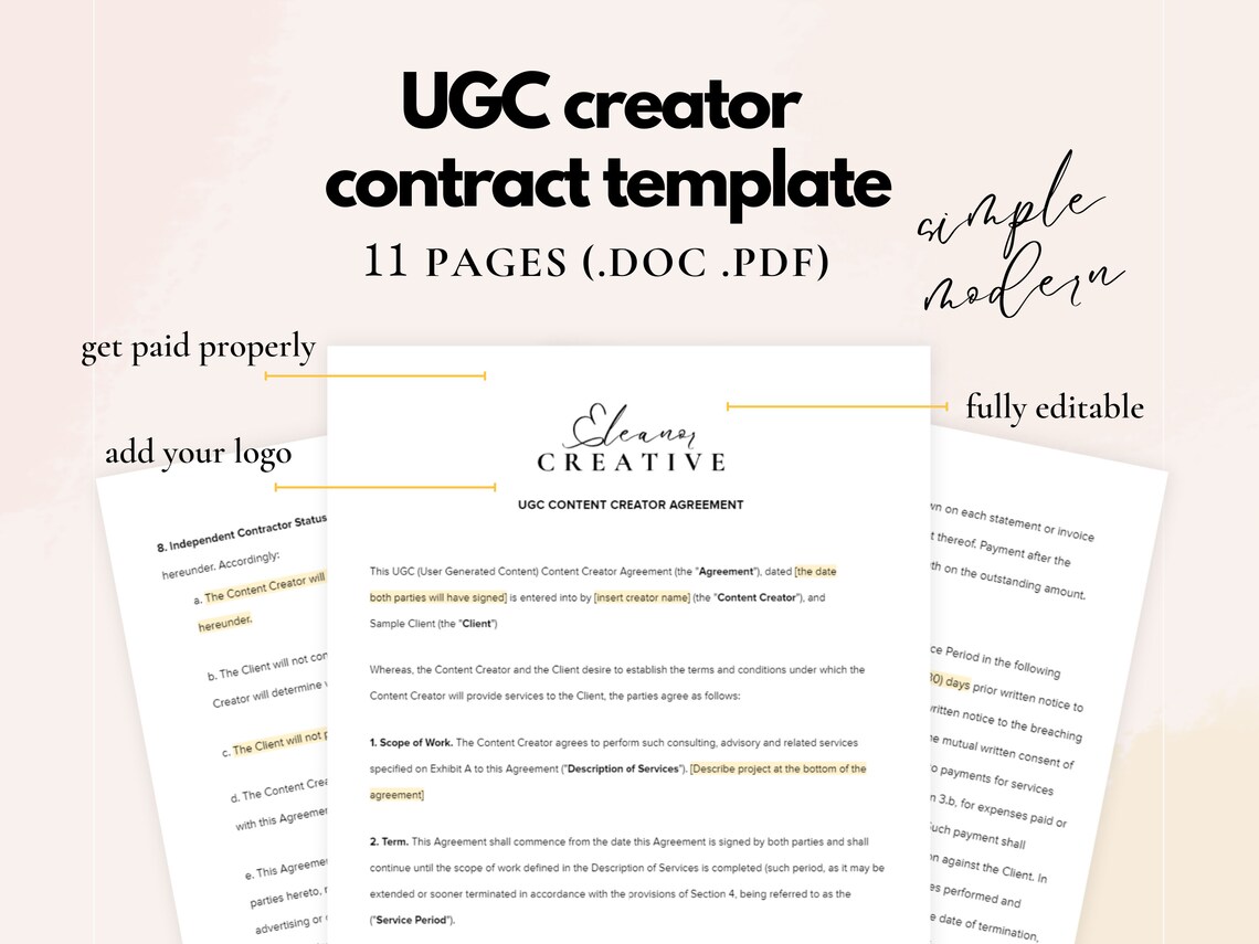 UGC Creator Contract Template | UGC Templates | User Generated Content ...