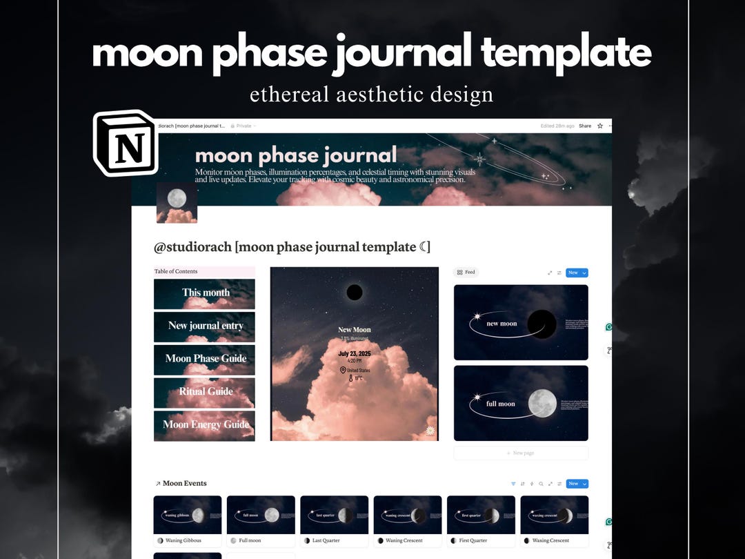 Moon Phase Tracker Journal Notion Template | Digital Planner | Lunar ...