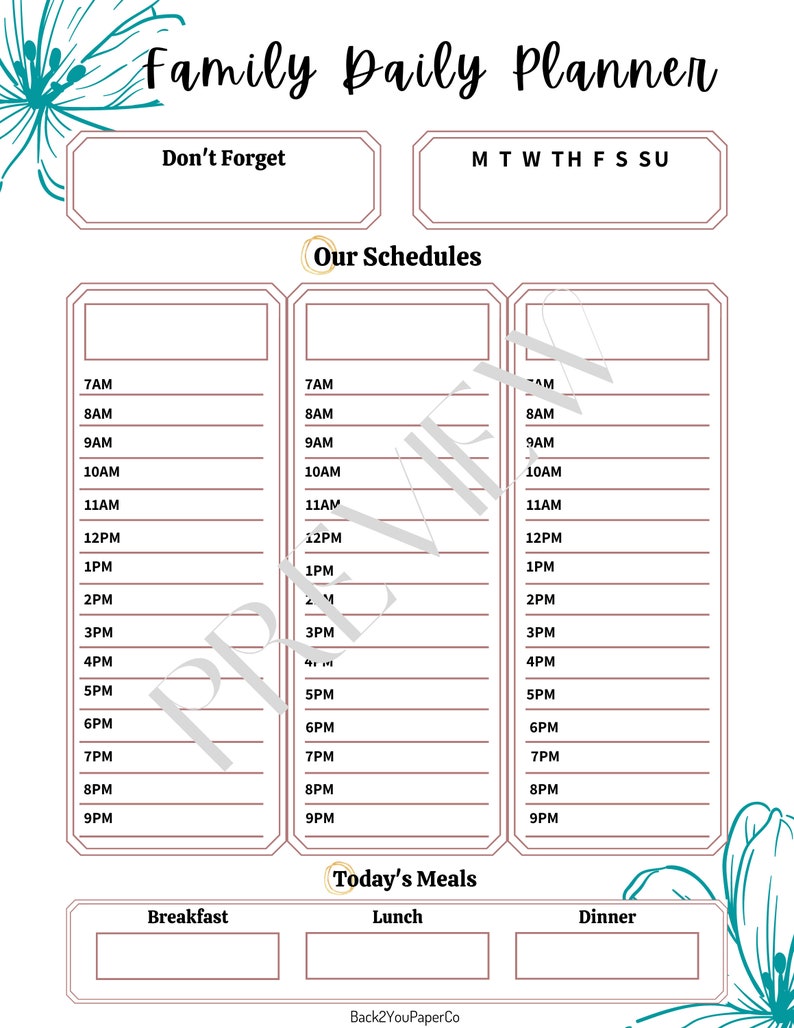 Family Daily Planner Template Printable for 3 Family Members - Etsy