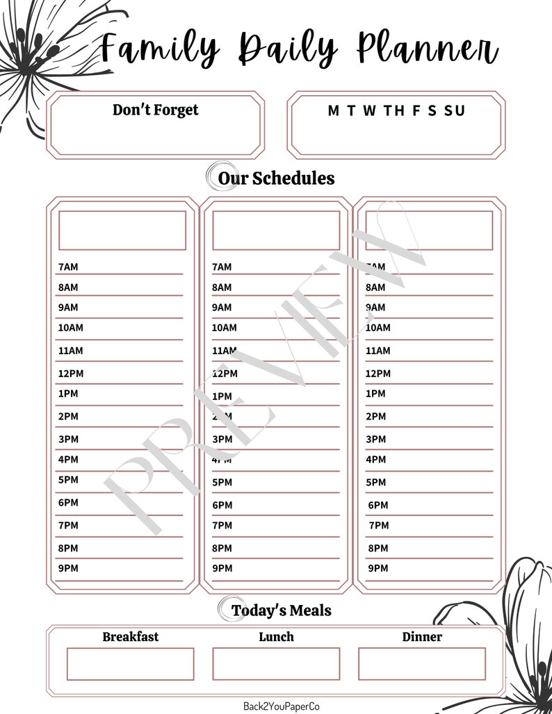 Family Daily Planner Template Printable for 3 Family Members - Etsy
