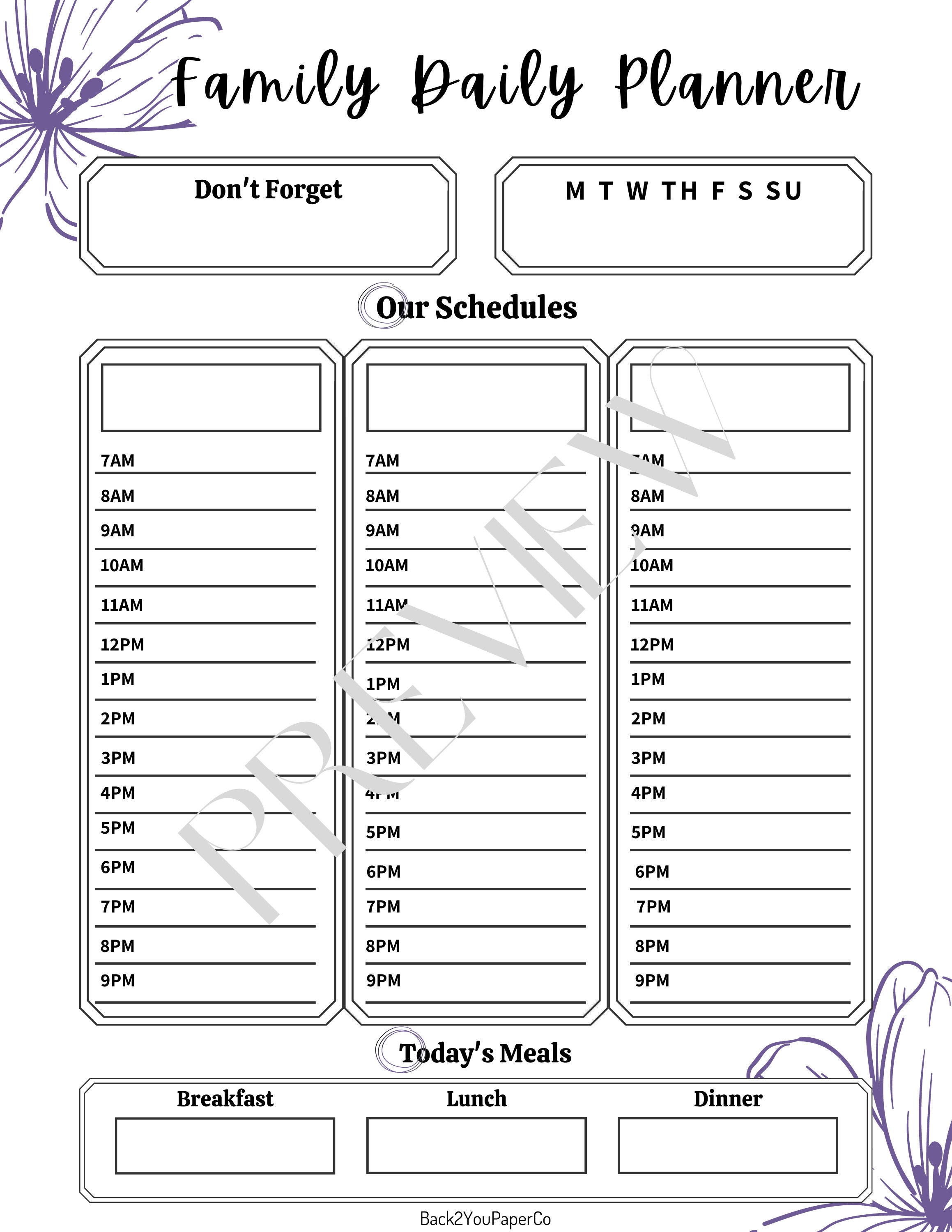 Family Daily Planner Template Printable for 3 Family Members - Etsy