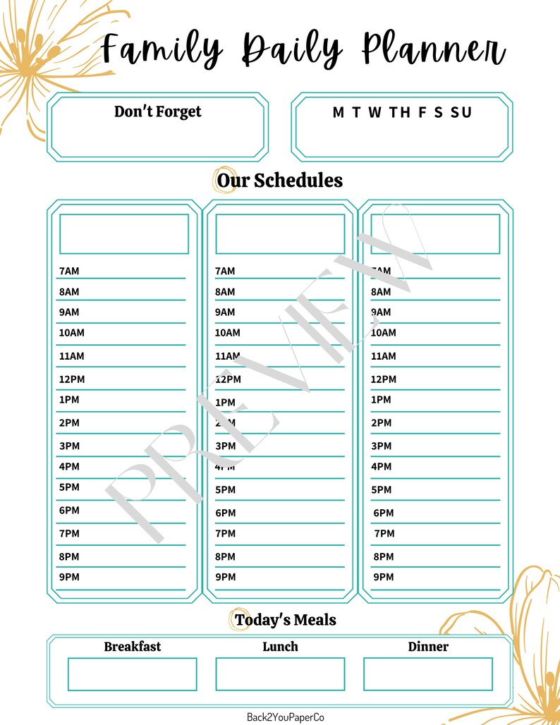 Family Daily Planner Template Printable for 3 Family Members - Etsy