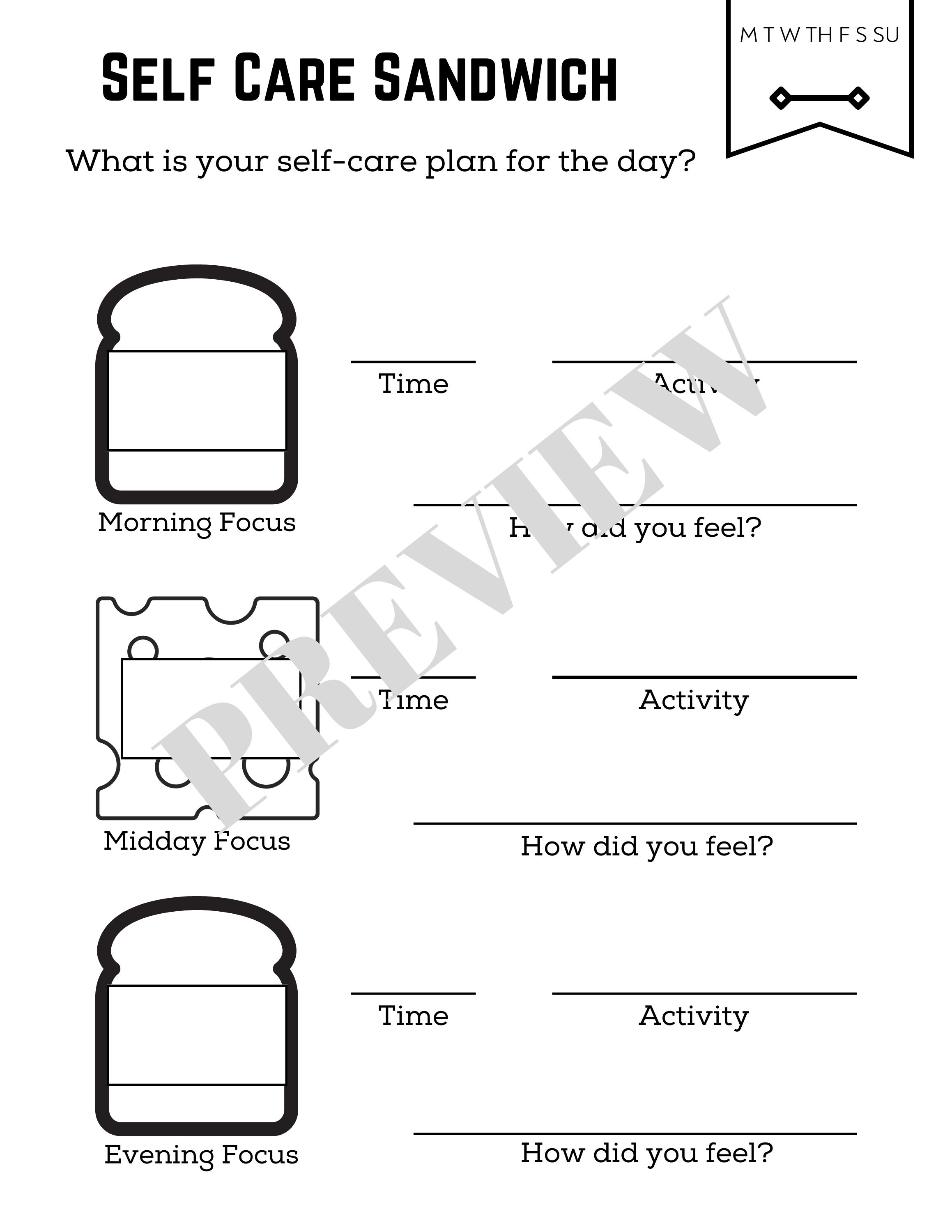 Self Care Sandwich Template Planner Mental Health - Etsy