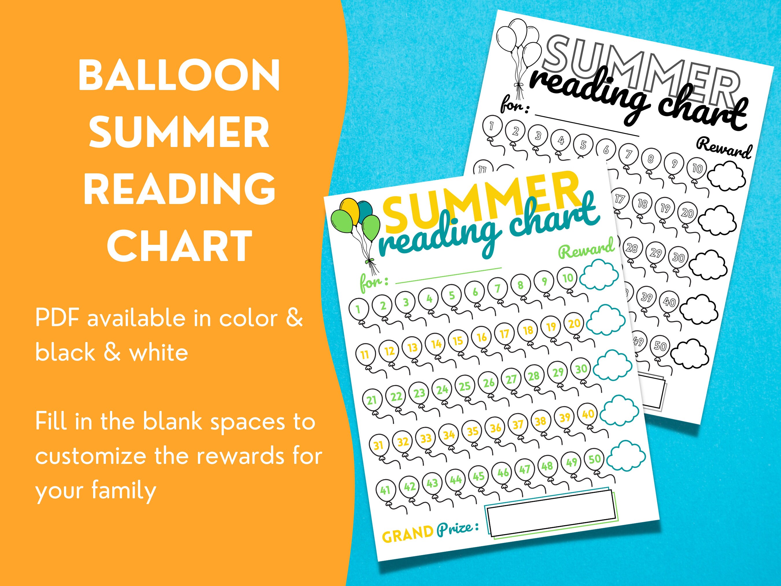 Summer Balloon Reading Chart Reading Reward Chart Summer Reading Log ...