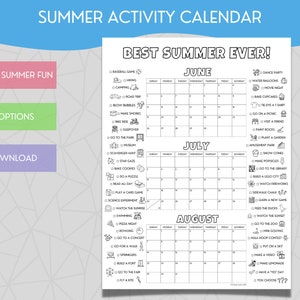Summer Activity Calendar | Summer Bucket List | Kid's Summer Activity ...