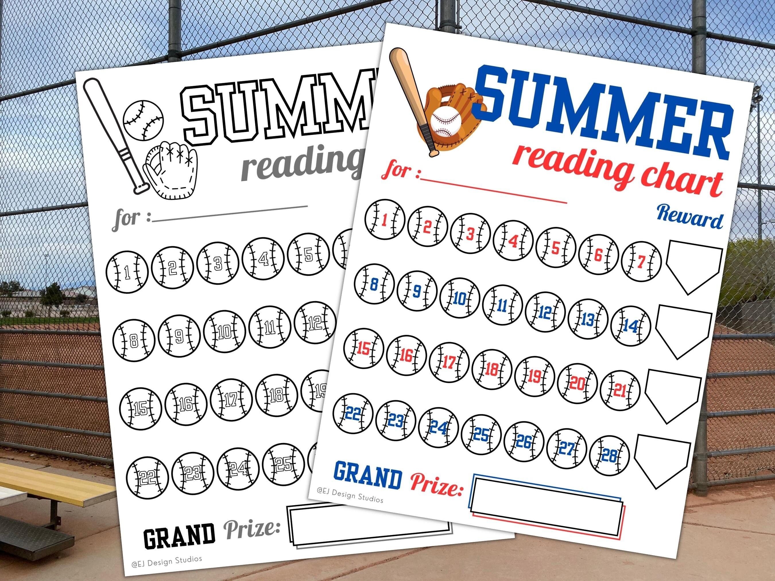 Summer Baseball Reading Chart | Reading Reward Chart | Summer Reading ...