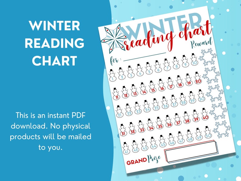 Winter Snow Reading Chart: Kids Reading Log (PDF) - Etsy