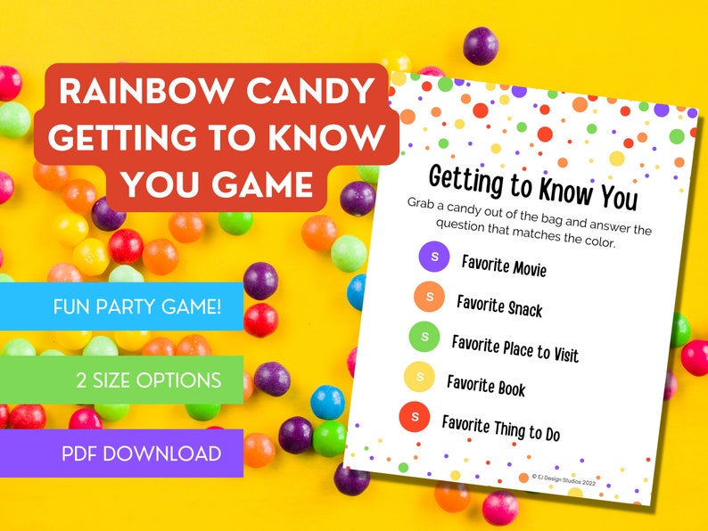 Rainbow Candy Ice Breaker Game: Printable Party Activity (PDF) - Etsy