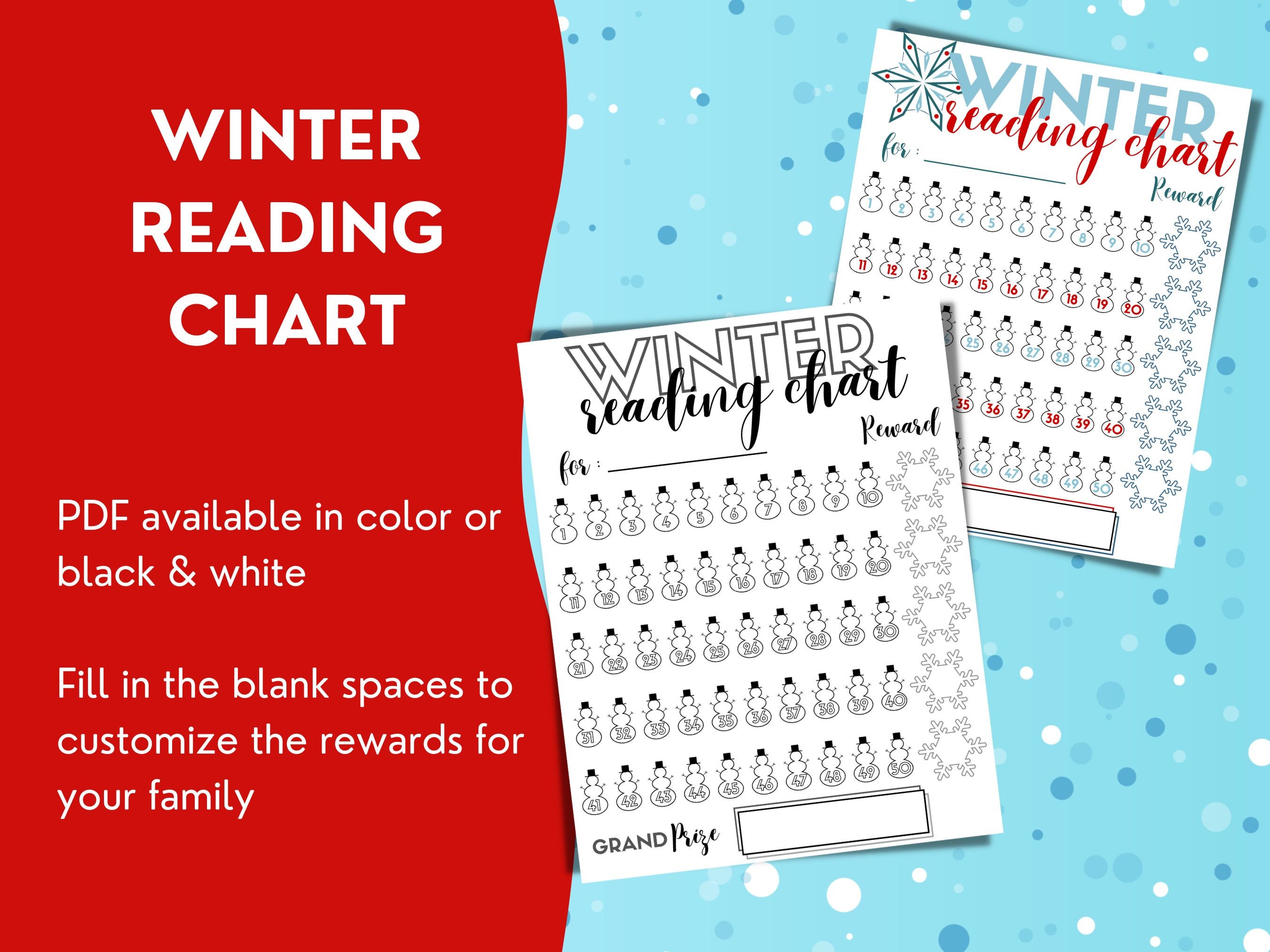 Winter Snow Reading Chart Winter Reading Reward Chart Winter Reading ...