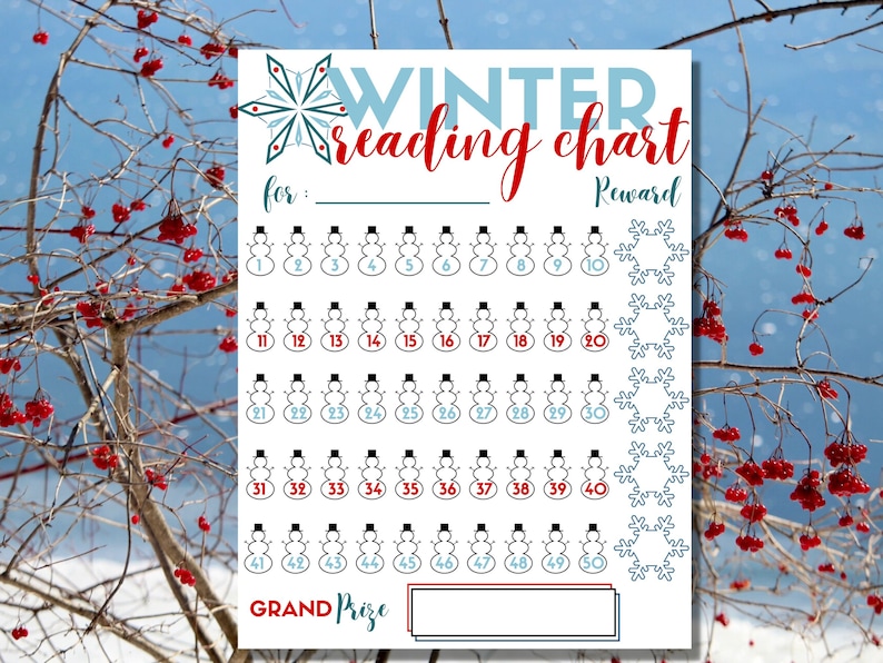 Winter Snow Reading Chart: Kids Reading Log (PDF) - Etsy