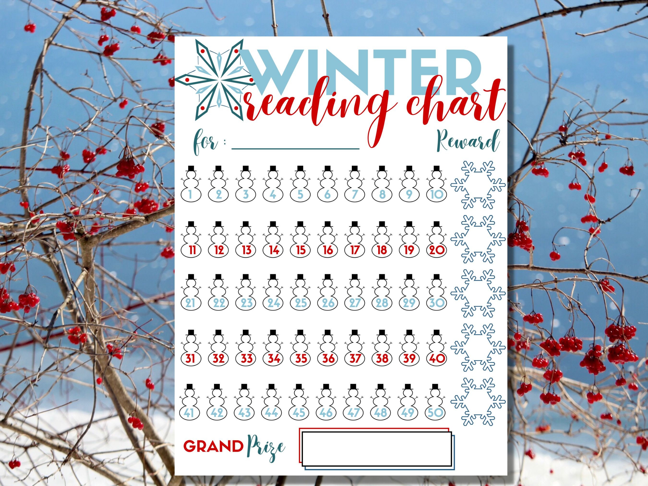 Winter Snow Reading Chart Winter Reading Reward Chart Winter Reading ...