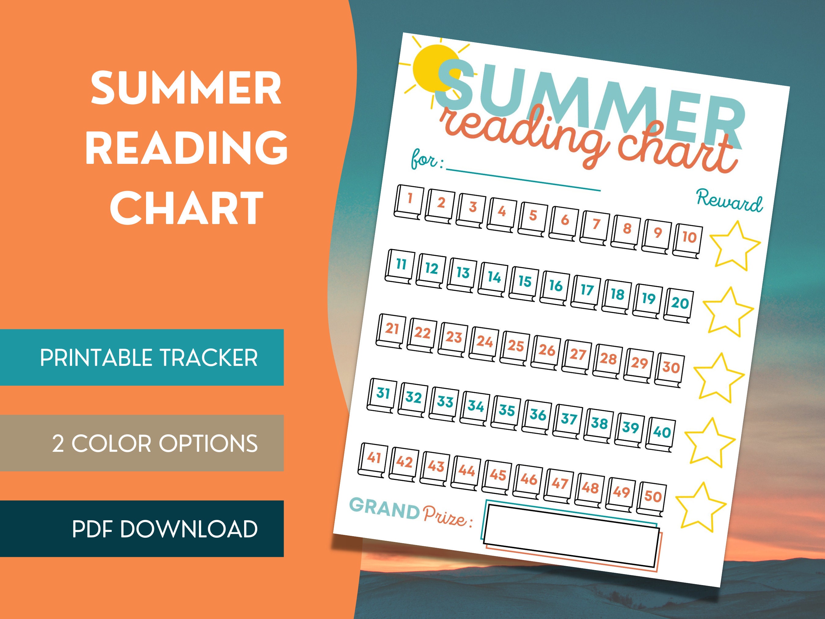 Sun Reading Chart Summer Reading Reward Chart Summer - Etsy