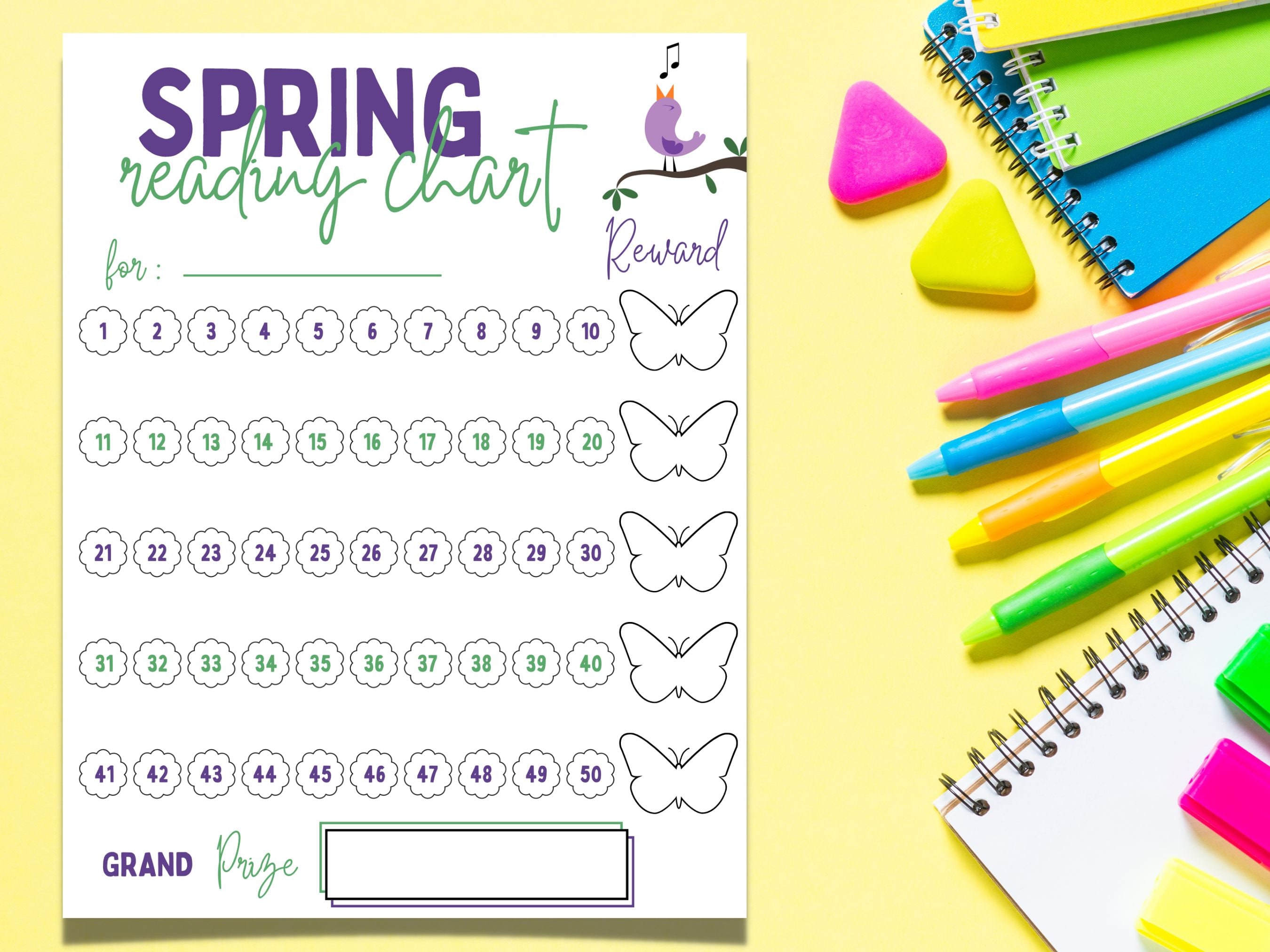 Spring Bird Reading Chart Spring Reading Reward Chart - Etsy