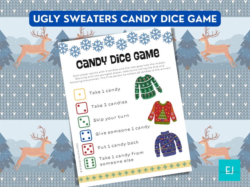 Ugly Sweaters Candy Dice Game: Holiday Party Activity (PDF) - Etsy
