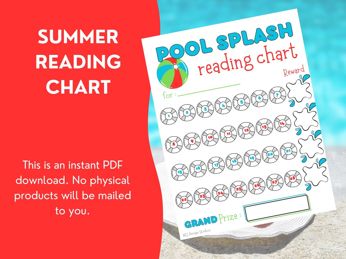 Pool Splash Summer Reading Log | Kids Reading Log | Reading Reward ...