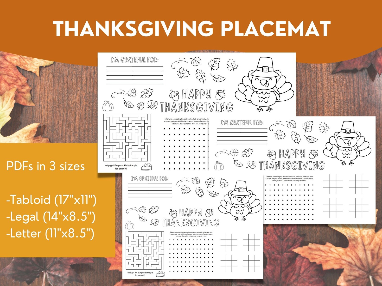 Thanksgiving Placemat for Kids: Printable Activity Sheet (PDF) - Etsy