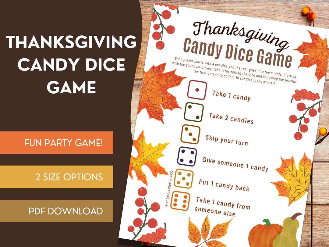 Thanksgiving Candy Dice Game: Printable Party Activity (PDF) - Etsy