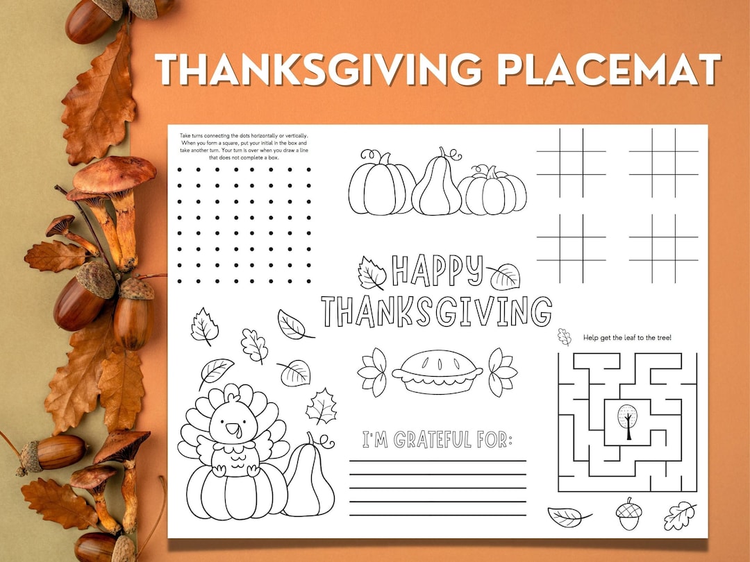 Thanksgiving Activity Placemat for Kids (printable PDF) - Etsy