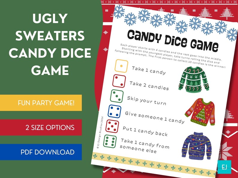 Ugly Sweaters Candy Dice Game: Holiday Party Activity (PDF) - Etsy