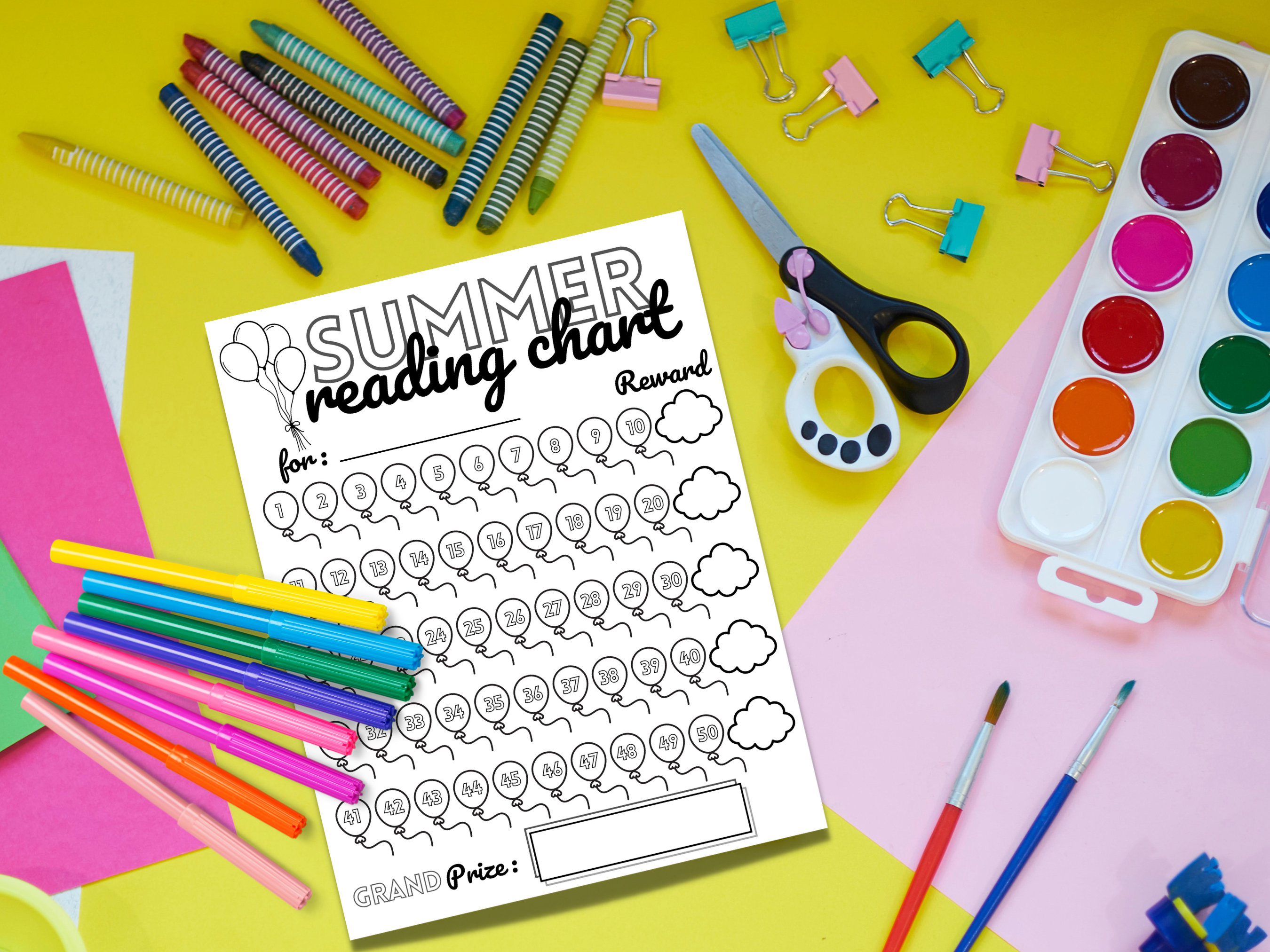 Summer Balloon Reading Chart Reading Reward Chart Summer Reading Log ...