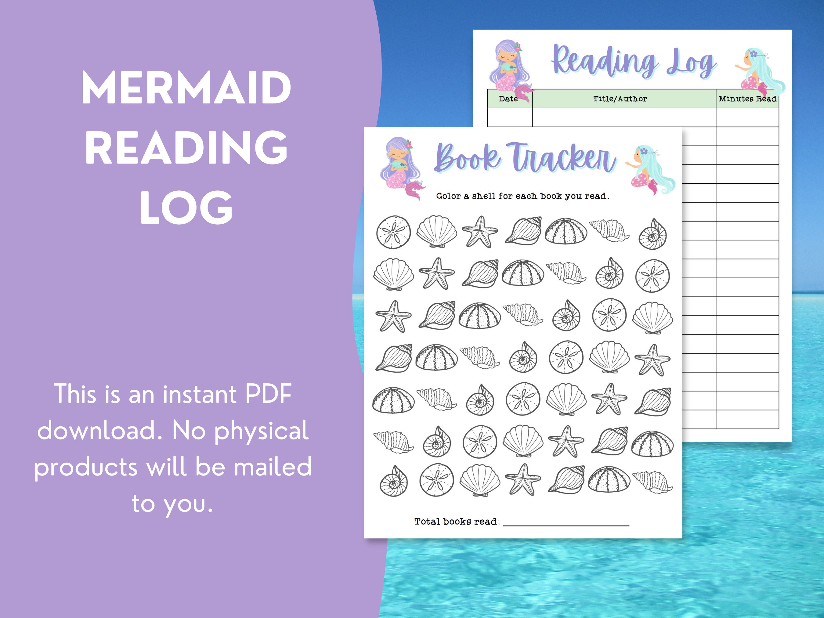 Mermaid Reading Log Kids Reading Log Summer Reading Tracker Mermaid ...
