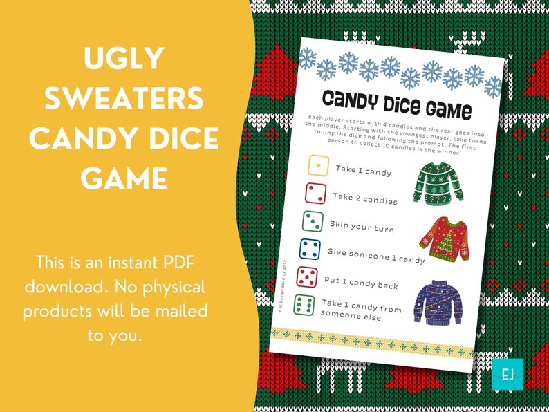 Ugly Sweaters Candy Dice Game: Holiday Party Activity (PDF) - Etsy