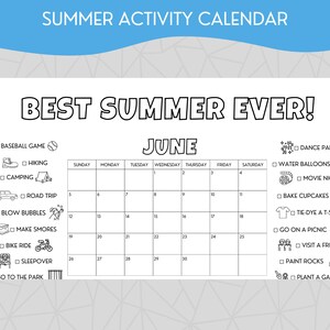 Summer Activity Calendar | Summer Bucket List | Kid's Summer Activity ...