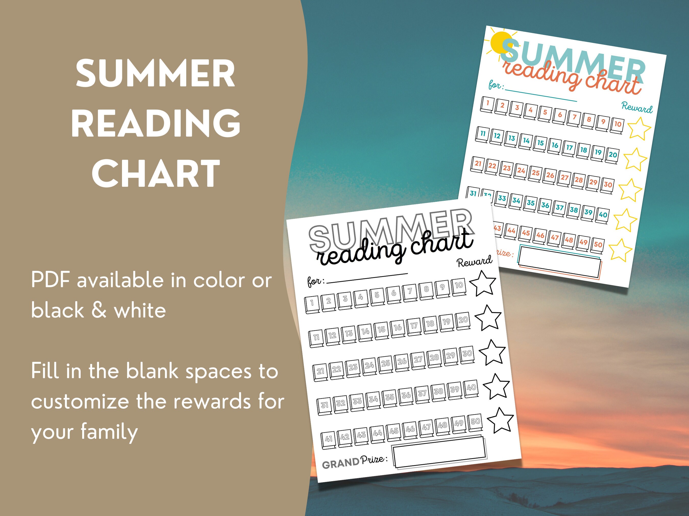 Sun Reading Chart Summer Reading Reward Chart Summer - Etsy